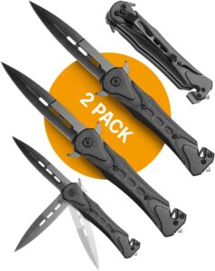 rgnine 2 pack pocket hunting knives folding knife with 3.25" stainless steel black blade - pack of 2