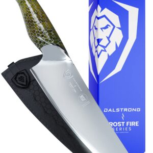 Dalstrong Chef Knife - 8 inch - Frost Fire Series - Glacial Lightning Edition - HC 10CR15MOV Stainless Steel Kitchen Knife - Sand Blasted Frosted - Dragon Skin Handle - Sheath - NSF Certified