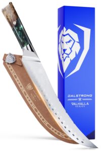 dalstrong butcher knife - 10 inch - valhalla series - 9cr18mov hc steel kitchen knife - celestial resin & wood handle - razor sharp breaking knife gift- heavy duty - bbq meat slicer - w/leather sheath