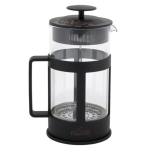 any morning coffe maker, stainless steel borosilicate glass french press, tea press for loose tea, bpa free, heat resistant durable, easy to clean, 27 oz, black