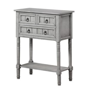 convenience concepts kendra 3 drawer hall table with shelf, wirebrush light gray