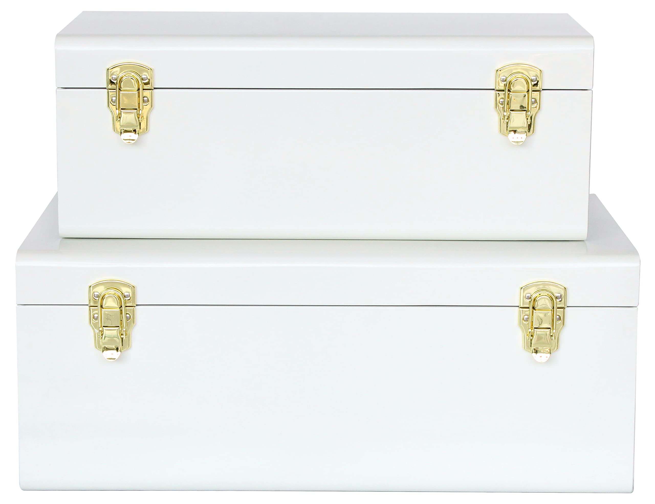 Vixdonos Metal Trunk Decorative Storage Box Set of 2 College Dorm Chest with Handle (White)