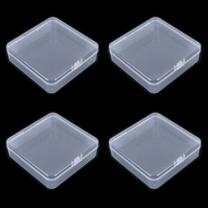 goodma 4 pieces square empty mini clear plastic organizer storage box containers with hinged lids for small items and other craft projects (4.92 x 4.92 x 1.38 inch)