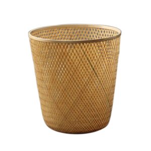 diandian indoor trash cans hand made trash can, no cover round container garbage storage bin creative wastebasket bamboo trash can for indoor and outdoor garbage cans for kitchen office outdoor