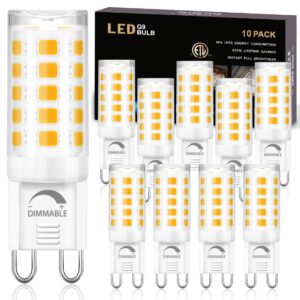 winshine 10 pack dimmable g9 led light bulb 3000k warm white, 4w g9 base chandelier light bulb soft white, t4 40watt halogen replacement g9 bi pin base, cri85 120v 360° beam angle