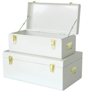 vixdonos metal trunk decorative storage box set of 2 college dorm chest with handle (white)