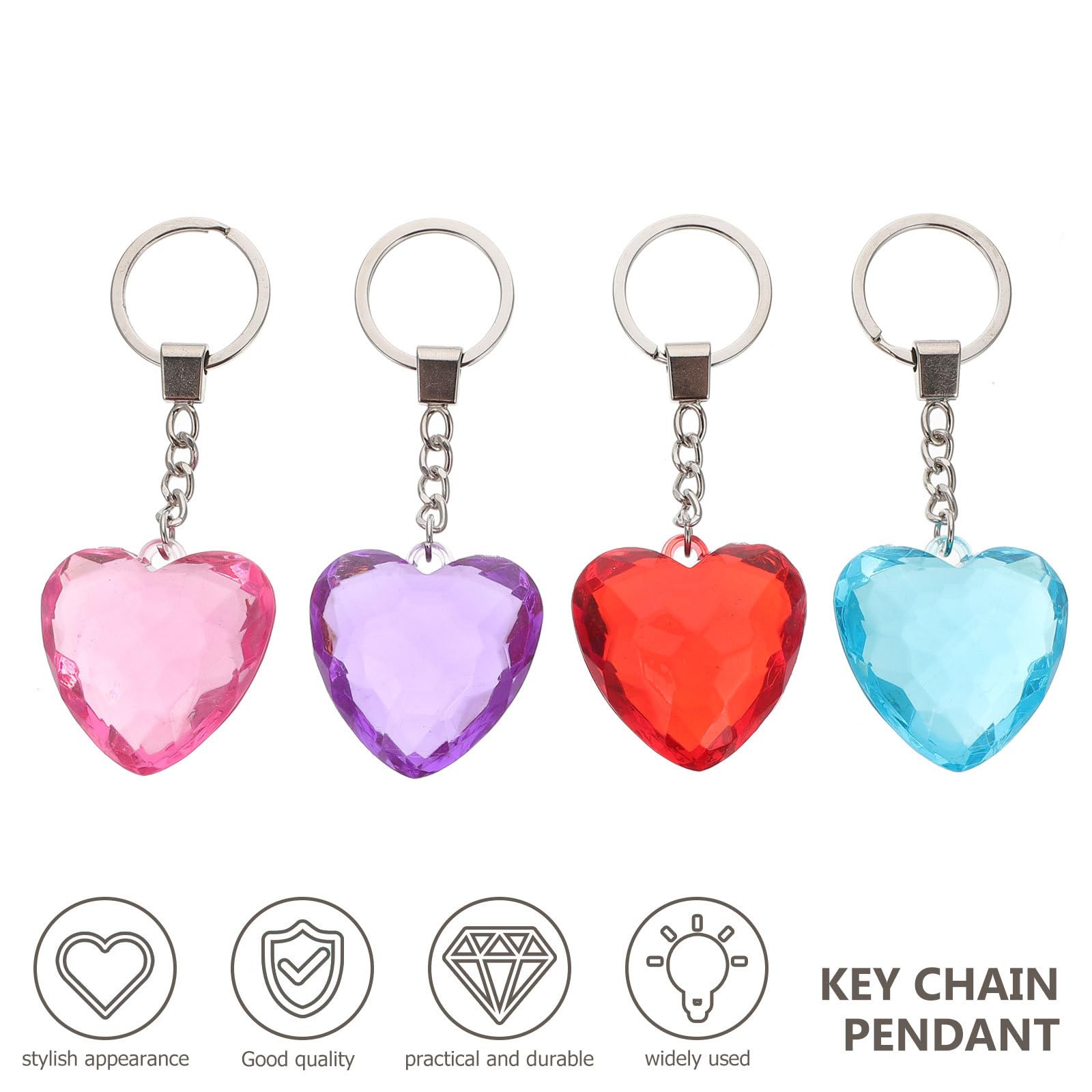 4Pcs key chain valentines keychain Heart Shape Key Holder crystal heart keychain for couples keychain heart key Hanging heart key pendant decoration bag lovers bags Acrylic