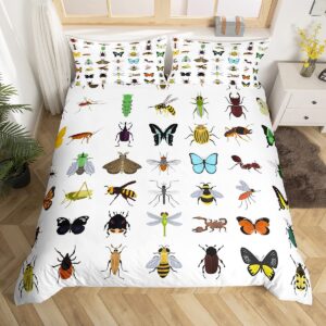 erosebridal watercolor beetles bedding set colorful reptile comforter cover for kids teens boys girls,colored bugs pattern duvet cover multicolor wild animal chic nature art bedroom decor queen size