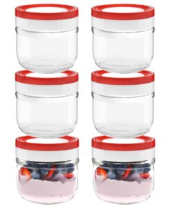 tribello 10oz mason jars overnight oats container with lid, 6 pack glass canning jars, wide mouth mason jars with lids plastic airtight rubber - clear jars for food - freezer/dishwasher safe