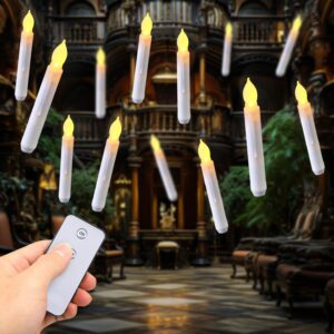 amagic 12pcs batteries operated taper candles with remote, warm white flickering light, flameless handheld candles floating, led hanging candlesticks for party halloween christmas church home