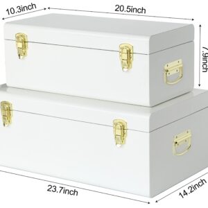 Vixdonos Metal Trunk Decorative Storage Box Set of 2 College Dorm Chest with Handle (White)