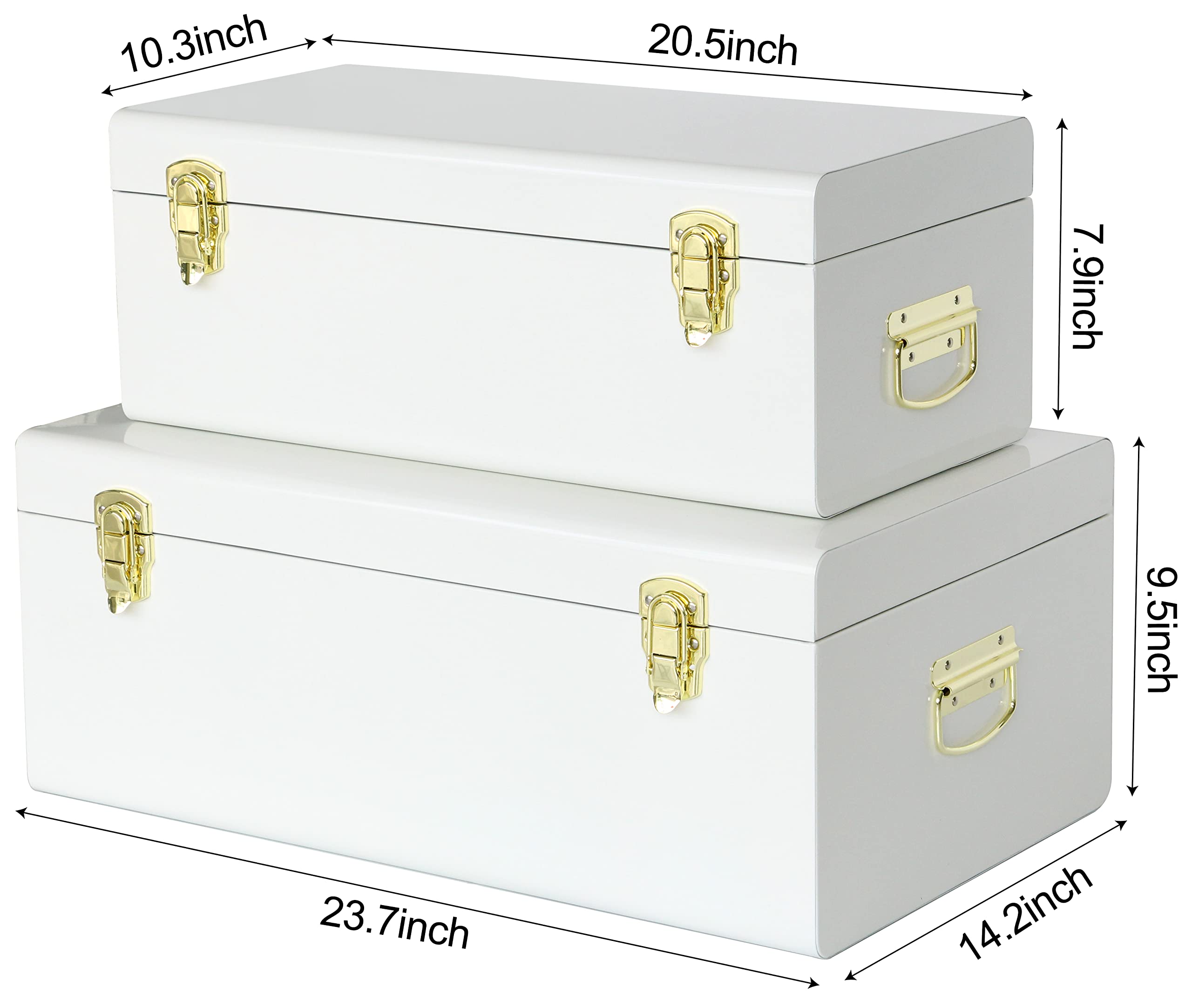 Vixdonos Metal Trunk Decorative Storage Box Set of 2 College Dorm Chest with Handle (White)