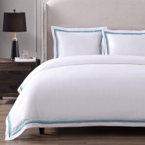 hotel triple luxe sateen duvet cover set, 100% els giza egyptian cotton, embroidered, all natural, hidden zipper closure, duvet cover & 2 pillow shams (teal, king/cal king)