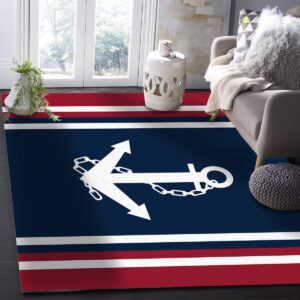 Savannan Rectangle Indoor Area Rugs, Nautical Anchor Red White Stripes Navy Blue Non-Slip Accent Rug for Living Room Bedroom Office Kids Room Nursery, 2'x3'