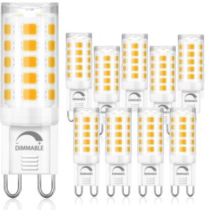 winshine 10 Pack Dimmable G9 LED Light Bulb 3000K Warm White, 4W G9 Base Chandelier Light Bulb Soft White, T4 40Watt Halogen Replacement G9 Bi Pin Base, CRI85 120V 360° Beam Angle