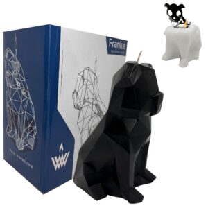 wick works | frankie small dog skeleton candle | melt to reveal internal steel frame | burns over 20 hours! | perfect for home or office décor (cedar, black)