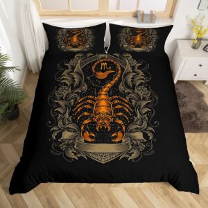 exotic scorpion comforter cover ethnic tribe skeleton bedding set,vintage scorpion tattoo animal duvet cover wildlife scorpius constellation bed sets king size zodiac scorpio gifts for men