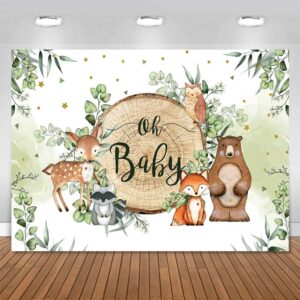 sensfun woodland baby shower backdrop oh baby woodland creatures forest animals party banner decorations jungle safari greenery boy baby shower photography background 7x5ft