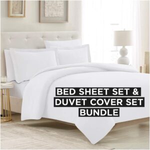 mellanni bed sheet set + duvet cover set bundle&save - hotel luxury bedding - bundle includes: 4pcs bed sheet set and 5pcs duvet cover set (king, white)