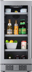 avallon abr152lh 15 inch wide 86 can beverage center with led lighting door lock and left hinge - stainless steel