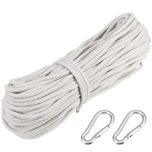 sinjeun 1/4 inch white natural cotton rope, 328 ft cotton clothesline with 2 snap hooks, all purpose braided cotton rope for clothes hanger garden flower, craft knitting thread string