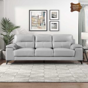 lexicon leather couch, modern couch sofa, top grain leather sofa, oversized sofa for living room, bedroom, office, apartment, 3-seater couches, silver gray