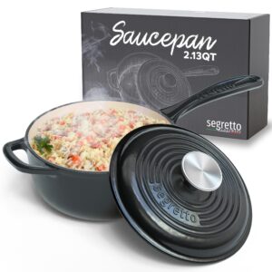 small sauce pan with lid, 2.13 qt nero (black) sauce pot, small pot with stay cool helper handle and tight-fitting lid, warmer pan- segretto cookware