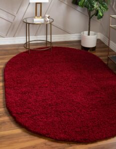 rugs.com - Über cozy solid shag collection rug – 3' x 5' oval cherry red shag rug perfect for living rooms, large dining rooms, open floorplans