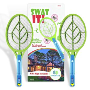 swat it! bug zapper rechargeable bug zapper racket, 4000 volt, usb charging cable, 2 pack (medium)