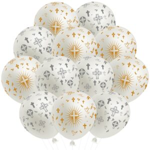 watinc 36pcs cross god bless balloons, baptism party decor christening confirmation supplies, first communion decoration religious christian balloon for boy girl baby shower birthday wedding (12 inch)