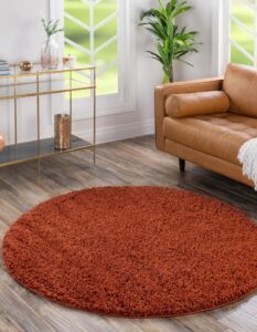 rugs.com - Über cozy solid shag collection rug – 3 ft round terracotta shag rug perfect for kitchens, dining rooms