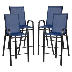 flash furniture 4 pack brazos series navy outdoor barstools with flex comfort material and metal frame