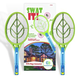 swat it! handheld bug zapper racket, rechargeable electronic fly swatter zapper, 4000 volt, usb charging cable, 2 pack (mini)