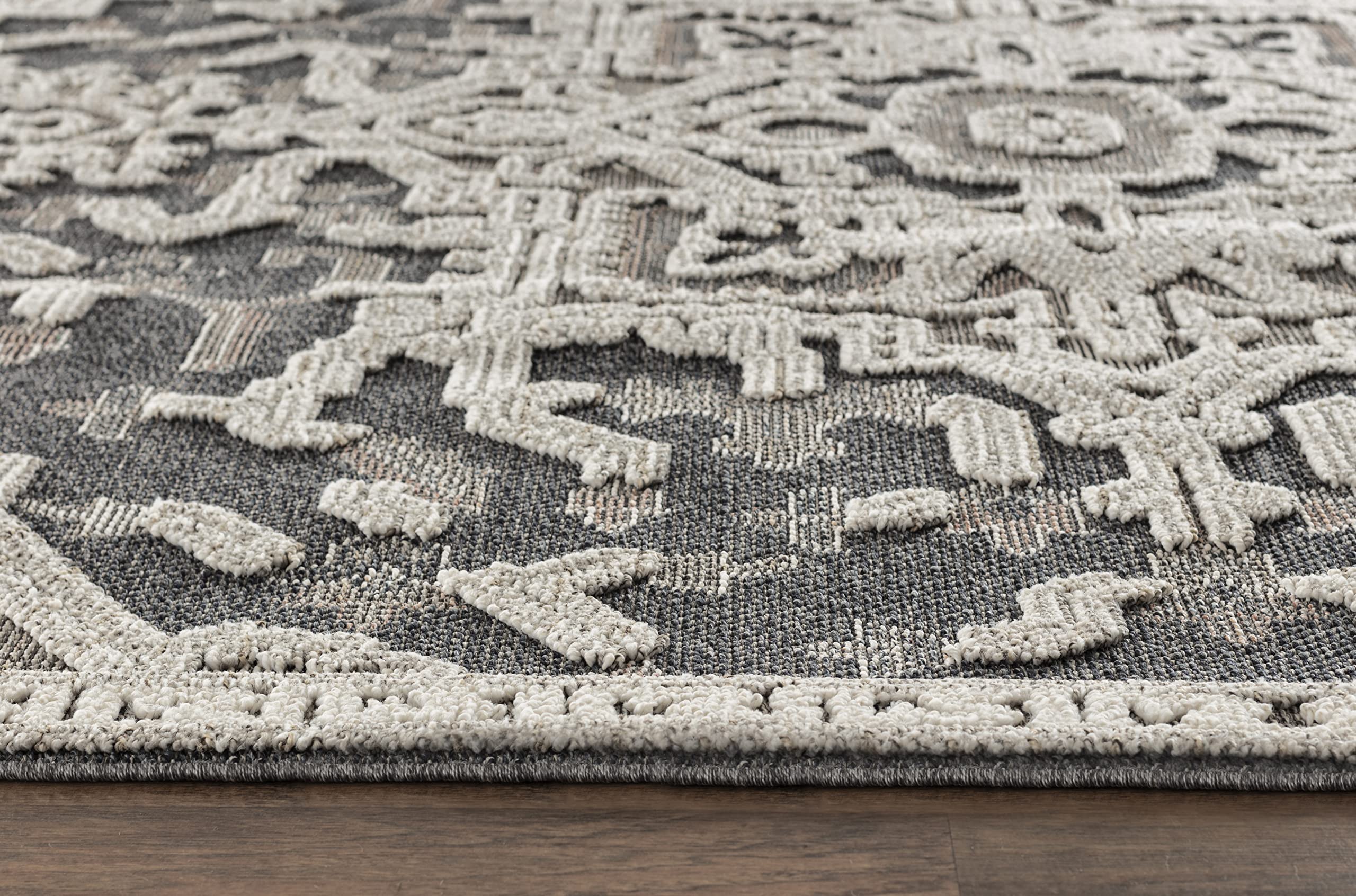 Nautica Home Living Room Area Rug 7' 10" X10 Textured Living Room Rug | Modern Home Décor | Westport Medallion Navy/Grey