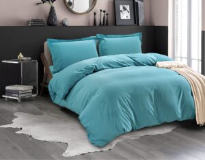 la calypso bedding 100% cotton 600 thread count duvet set, 1 piece duvet cover with zipper closure & corner ties and 2 pillowcase, comforter cover set (king/california king size, turquoise)