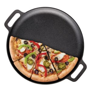 bruntmor 12-inch pre-seasoned cast iron skillet pan - pizza pan with dual large loop handles - ideal as camping skillet and fry pan - oven safe and electric stovetop compatible - black