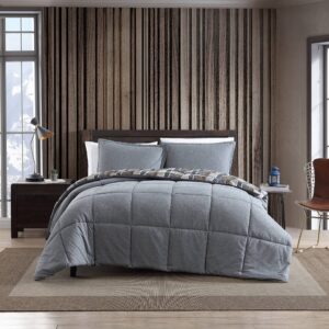 eddie bauer - queen duvet cover set, reversible bedding with matching shams, stain resistant home decor (richmond grey, queen)