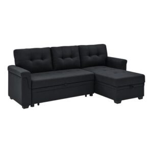 oadeer home 86" reversible sleeper sofa with chaise storage sectional, black