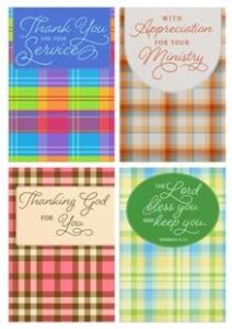 dayspring - thank you for your service - ministry appreciation - 4 design assortment with scripture - 12 plaid appreciation boxed cards & envelopes (j7449)