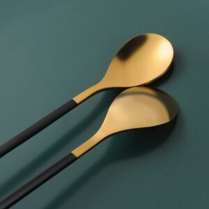 AnSaw Black & Gold 7.4" Long Teaspoons Set of 10 - Stainless Steel Leaf Handle Coffee Stirrers, Perfect as Stir Spoons, Tea Spoons, and Stirring Spoons