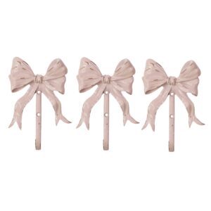 boomlatu shabby chic large wall mounted bow coat hook,decorative pink wall hook for scarf, bag, towel, hat etc for living room kitchen bathroom office pack of 3