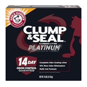 arm & hammer clump & seal platinum multi-cat complete odor sealing clumping cat litter, 14 days of odor control 18lb, online exclusive formula