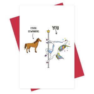 chomerry humor coworker card, unicorn coworker birthday card, unicorn pole dancing card for work friend