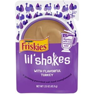 purina friskies wet pureed cat food topper, lil' shakes with flavorful turkey lickable cat treats - (pack of 16) 1.55 oz. pouches