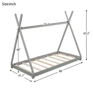 Harper & Bright Designs House Twin Bed for Kids, Twin Size Platform Bed with Triangle Structure and Slat Support, Wood Kids Twin Bed Frame, No Box Spring Needed (Grey, Classic Version)