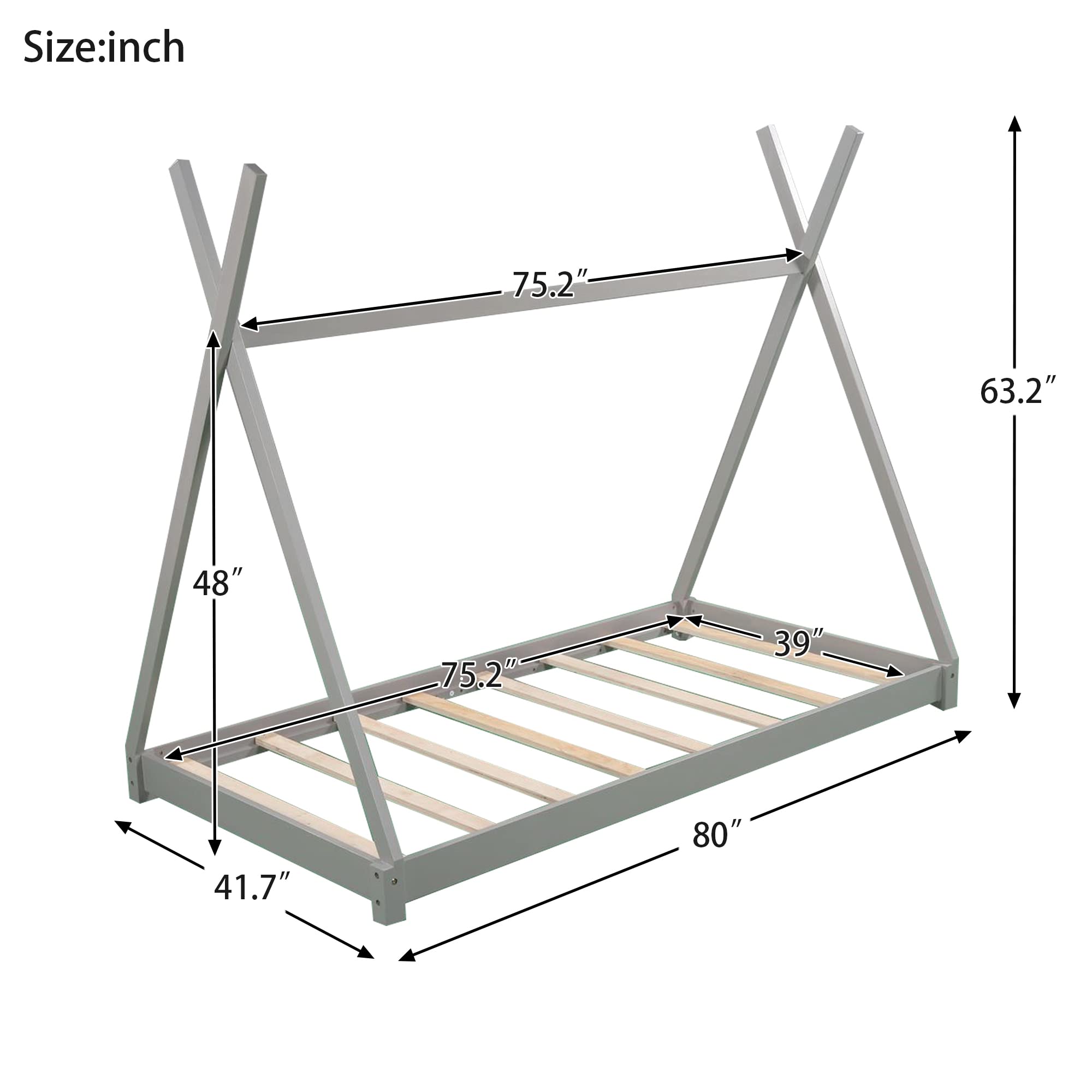 Harper & Bright Designs House Twin Bed for Kids, Twin Size Platform Bed with Triangle Structure and Slat Support, Wood Kids Twin Bed Frame, No Box Spring Needed (Grey, Classic Version)