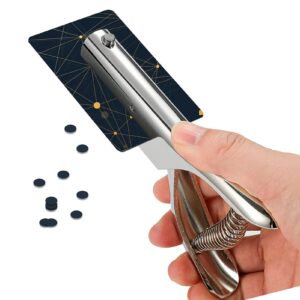 single hole punch 2 inch reach deep throat heavy duty hole punch tab zinc alloy silver long hole punch 1/4 inch hole hand held leather hole punch for scrapbook tab paper id card pvc card badge photos