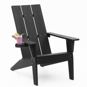 mximu modern adirondack chair weather resistant with cup holder oversized fire pit chairs adorondic plastic outdoor chairs for firepit area seating (black)