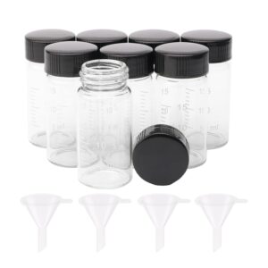 jiuwu 8 pcs transparent glass vials with graduations 20 ml clear lab sample glass bottles vials jars tubes with 4 funnels