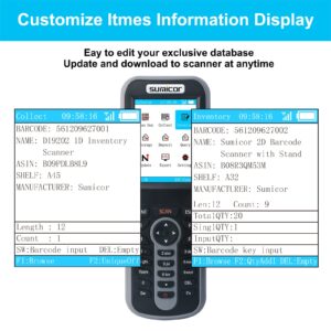 Sumicor Barcode Scanner 1D & 2D QR Code PDF417 Reader, Wireless 2.4 Ghz Handheld Cordless Rechargeable Inventory Barcode Scanner with 2.8'' HD Screen and Keybord for Stocktaking (2D)